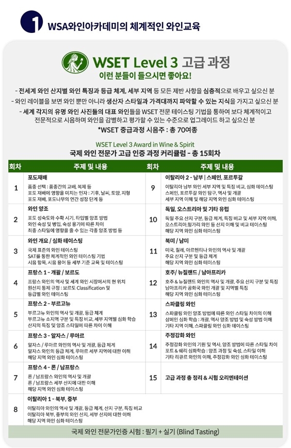 WSA와인아카데미, ‘WSET Level 3 고급과정’ 1월 18일 개강